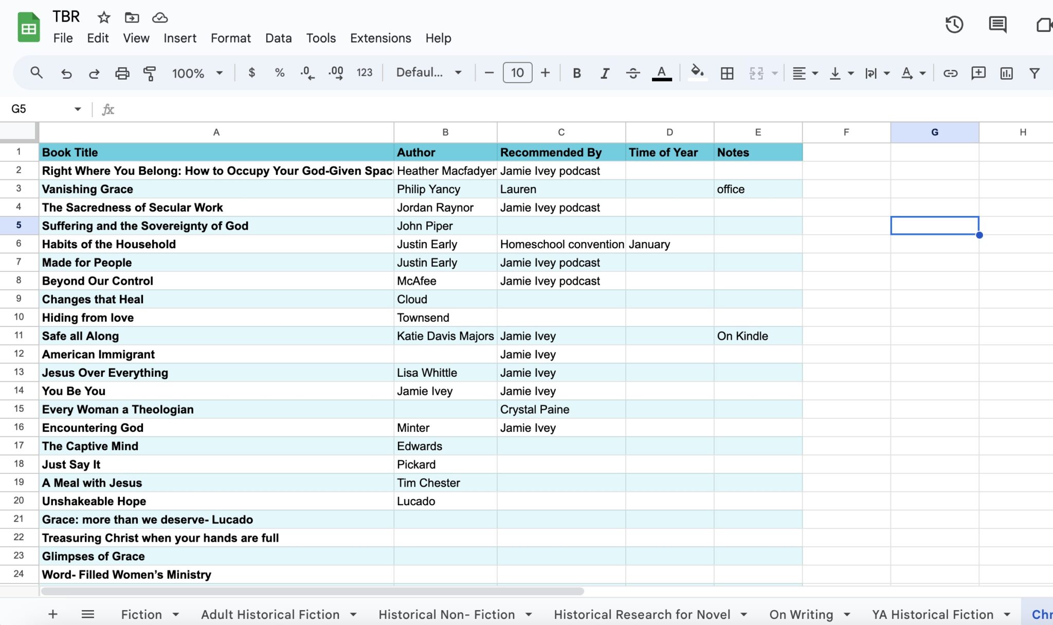 My Reading Life Lately and a TBR Spreadsheet - Hannah J Taylor